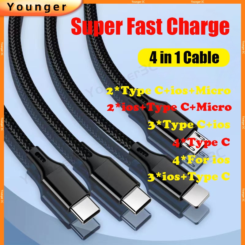 4 In 1 Super Fast Charging Cable 1.5M 66W braid Data Line 6A USB A To ...