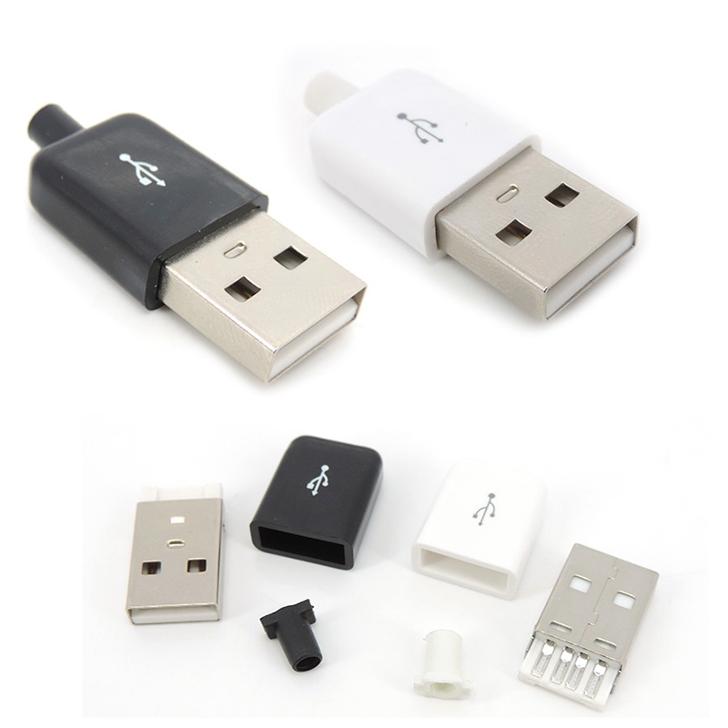 10Pcs USB Type A Male 4 Pin Plug Connector diy Socket With Black White ...
