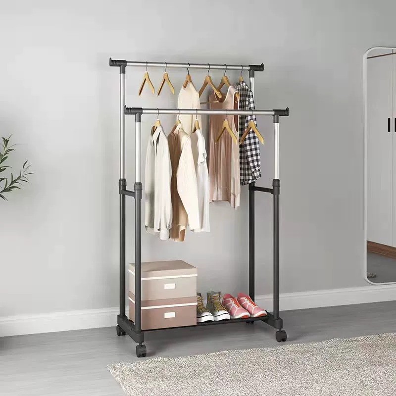 Drying rack coat rack double pole floor telescopic clothes rack drying ...