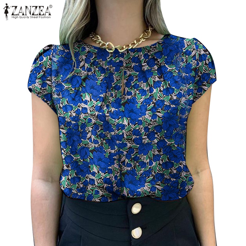 ZANZEA Women Vintage Daily Crew Neck Short Sleeves Floral Printed ...