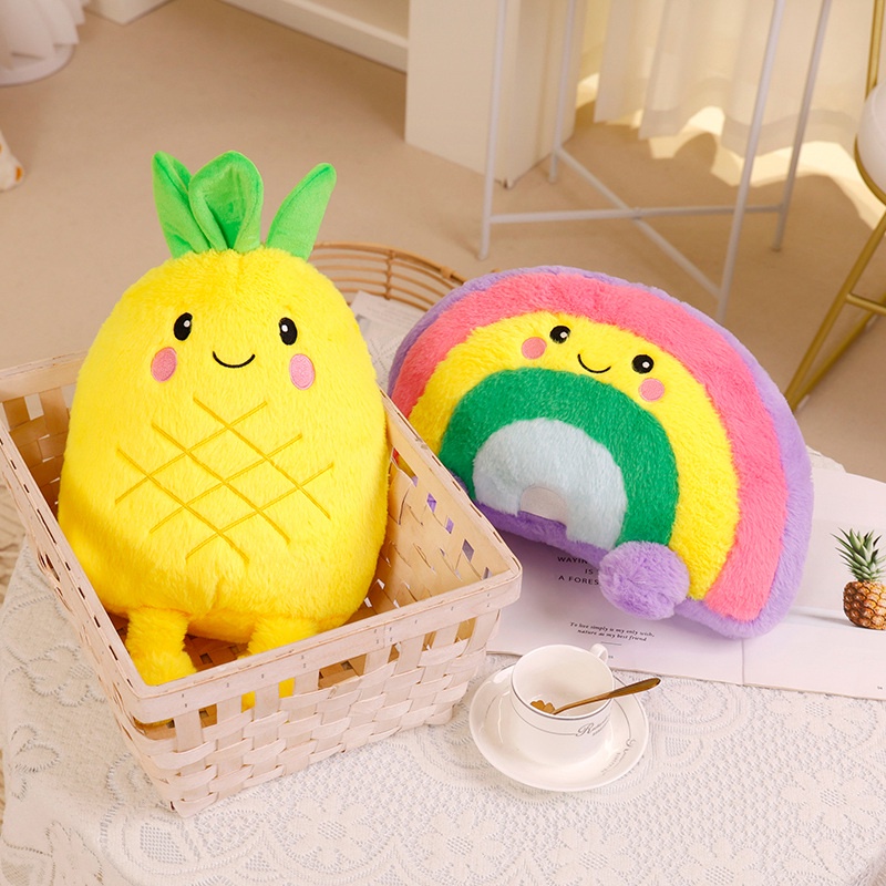 Cartoon Cute Rainbow Pineapple Plush Toy Kawaii Stuffed Fluffy Fruits Plushies Throw Pillow Doll ...