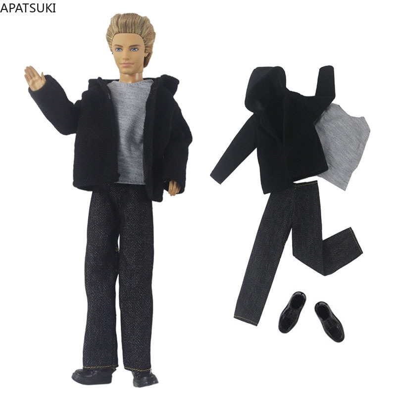 Black Hoodies 1/6 Clothes Set For Ken Boy Doll Outfits Warm Jacket Vest ...
