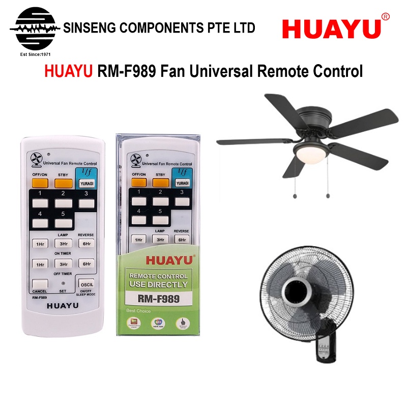 HUAYU RM-F989 Universal Fan Remote Control for all Ceiling, Wall, Table ...