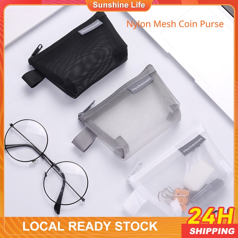 Nylon Transparent 3D Triangular Mesh Coin Purse Key Bag Card Bag Coin ...