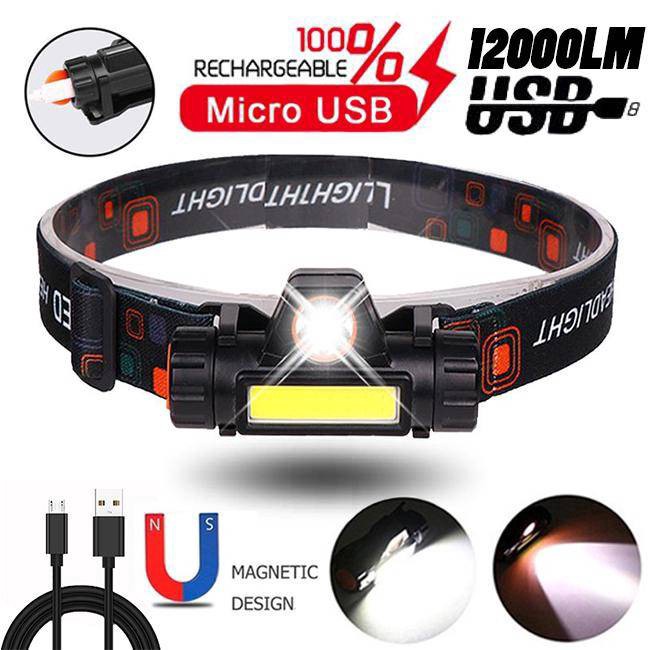 Head-mounted Flashlight Waterproof LED Headlamp XPE + COB USB ...