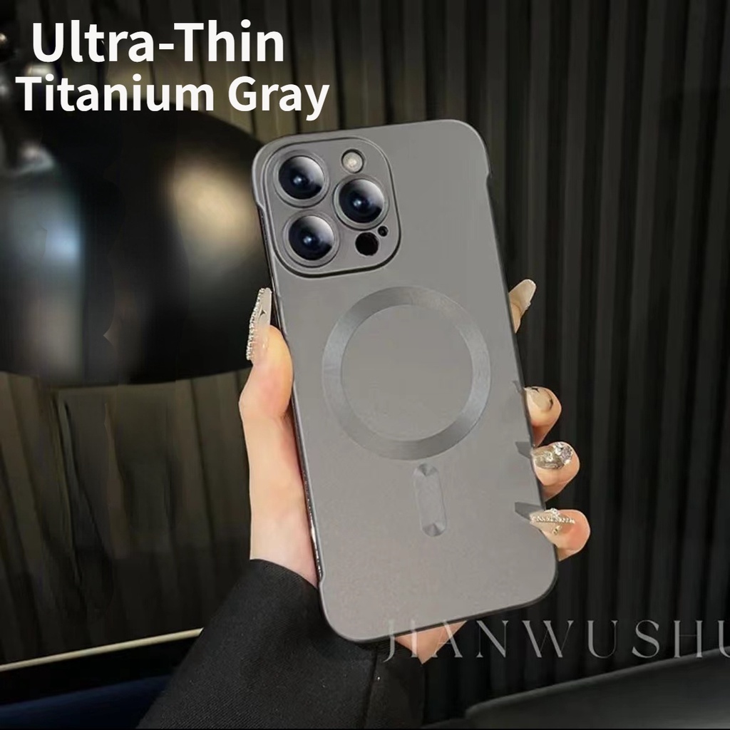 Titanium Gray Ultra-thin Metal Magnetic Phone Case For 15 Pro Max 14 13 ...