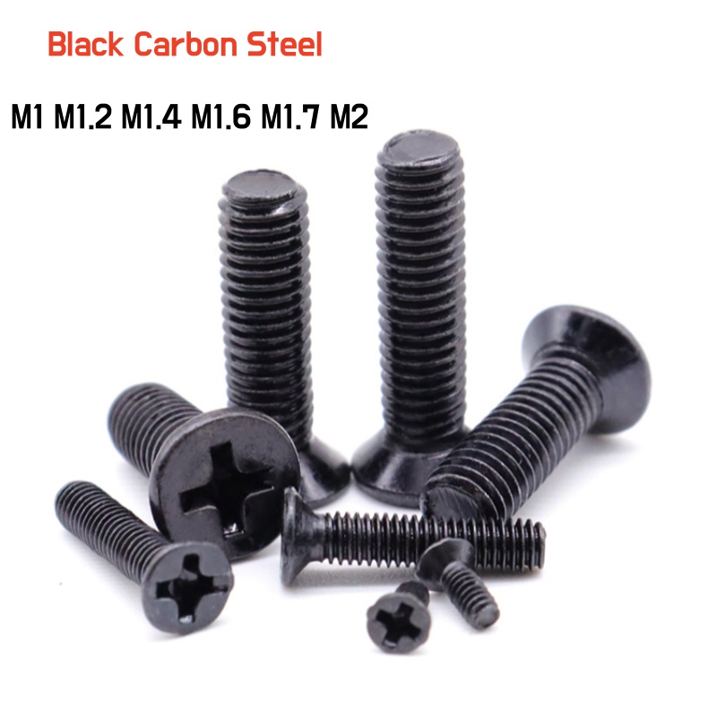 50~100pcs M1 M1.2 M1.4 M1.6 M1.7M2 M2.5 Black Carbon Steel Mini Micro Small Cross Phillips Flat ...