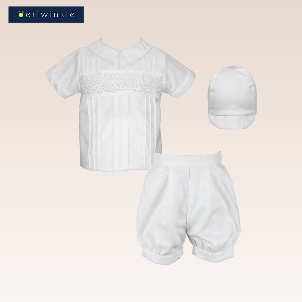 Periwinkle Baby Boy Andre Christening 3-piece set with Cap and Smocking ...