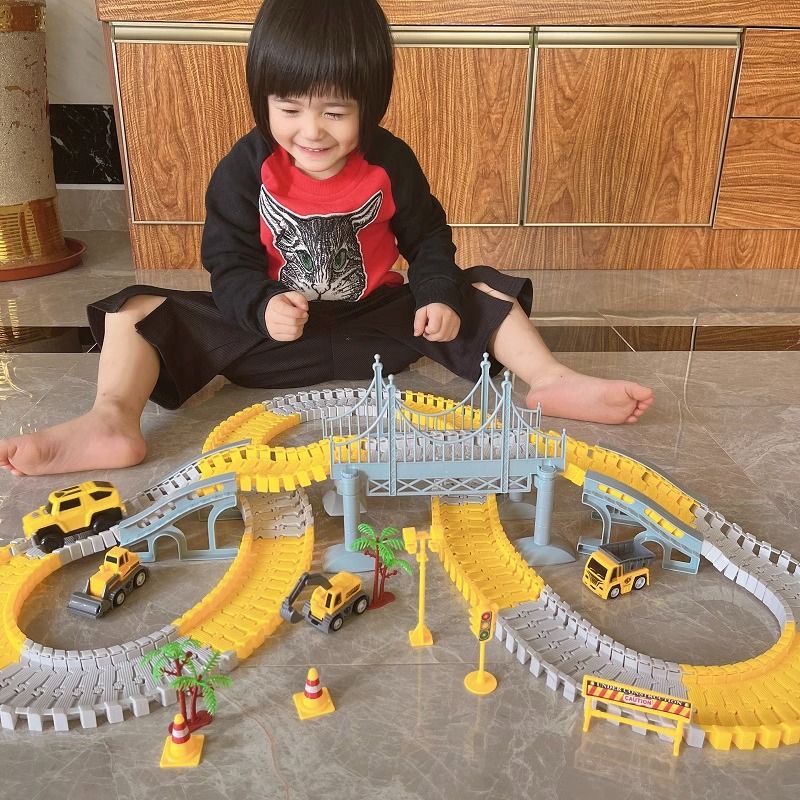Children's electric train rail car toy men's educational assembly diy ...