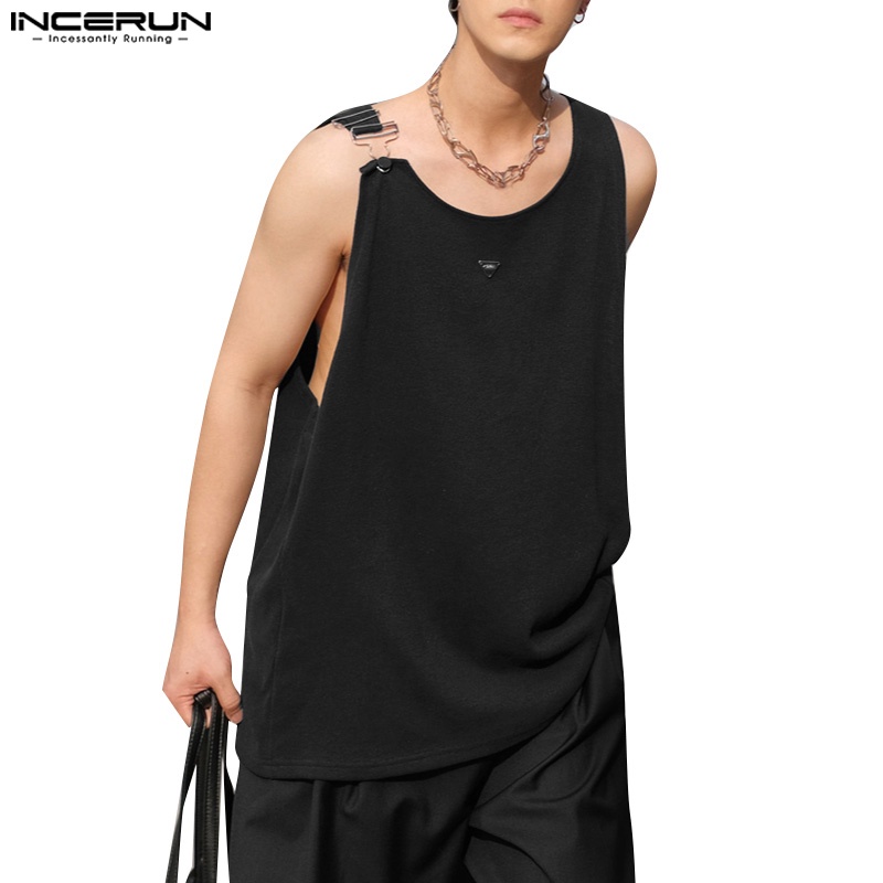 INCERUN Men's Metal Button Design Lazy Black Sleeveless Tank Top ...