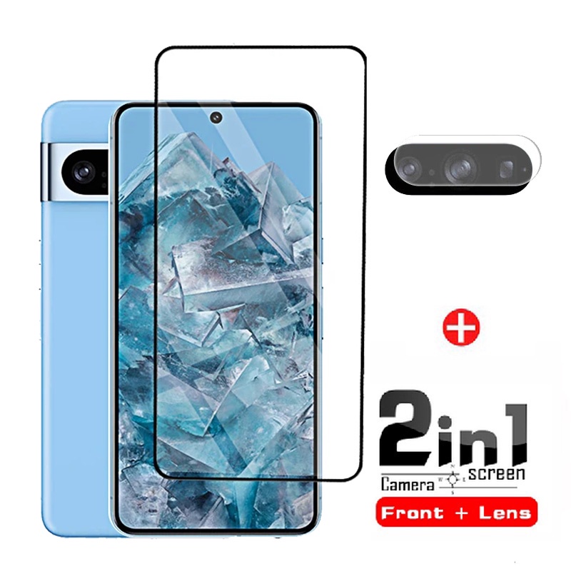 2 in 1 Tempered Glass for Google Pixel 8 7 Pro 7a 6 6a Full Coverage Screen Protector Protective ...