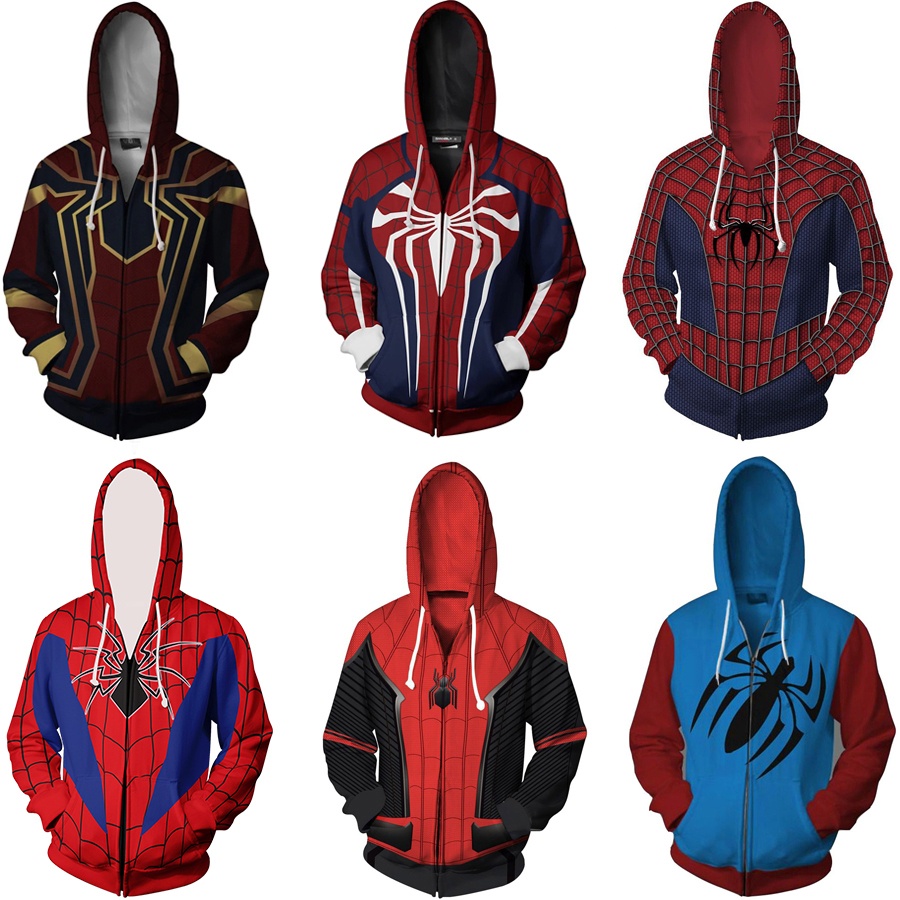 Men's Casual Spider-Man Spiderman Zipper Hoodie Sweater Jacket ...