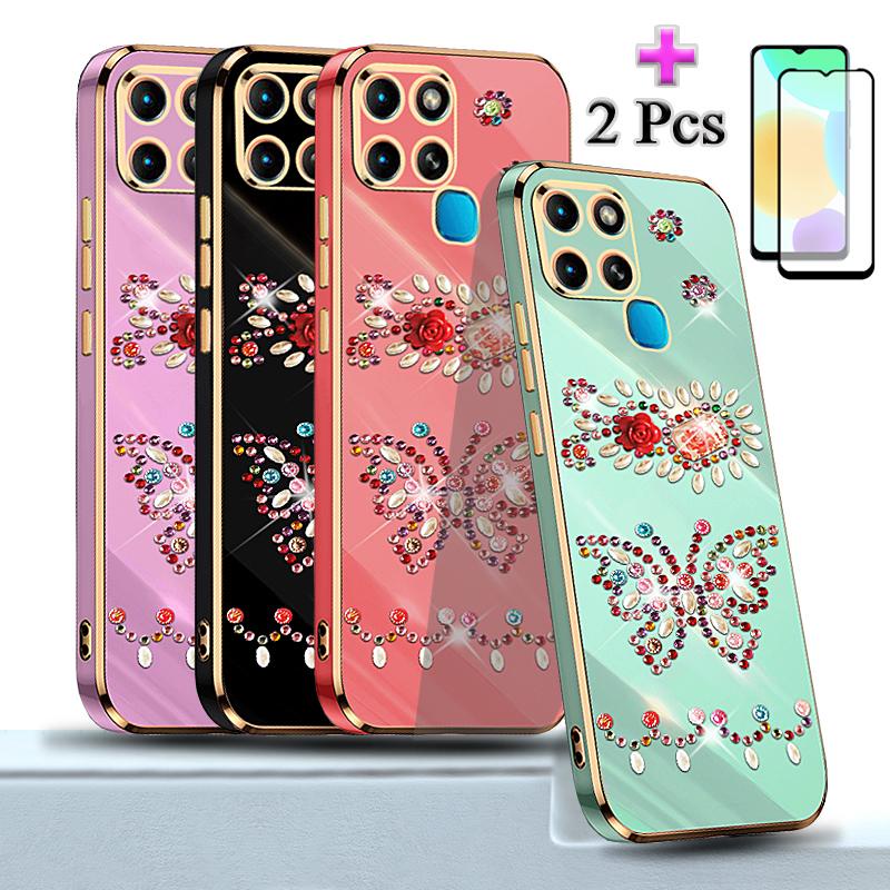 2 IN 1 For Infinix Smart 6 Case Gilding Plating DIY Cartoon Stickers ...