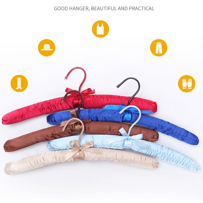 1PC Large Heavy Duty Satin Covered Coat Hangers Satin Padded Clothes ...
