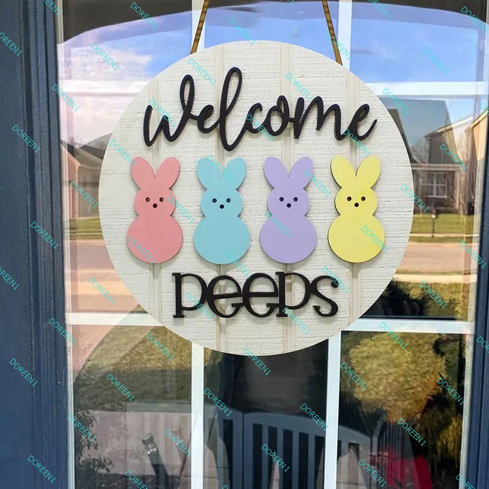 DOREEN1 Easter Bunny Egg Welcome Door Sign, Rabbit Carrot Egg Handmade ...