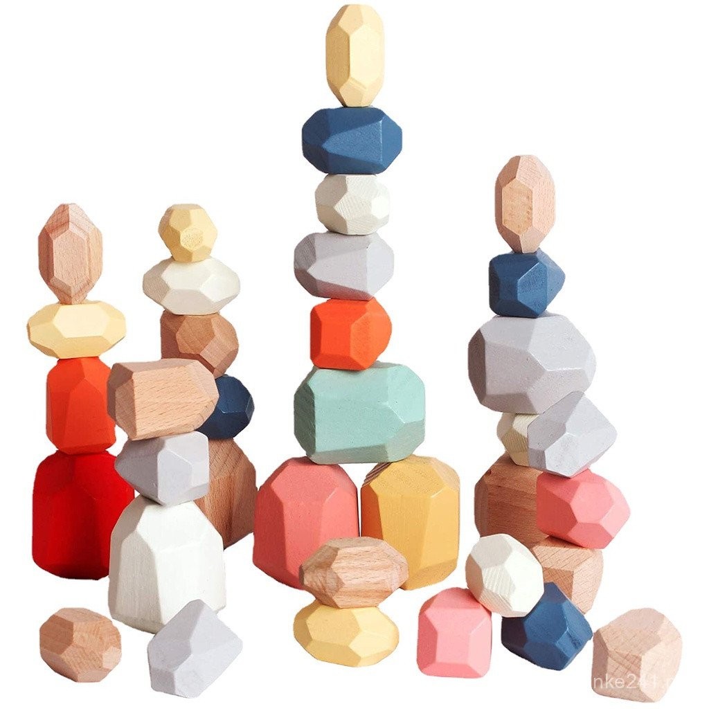 Solid Wood Colorful Stone Building Blocks Concentration Game ...