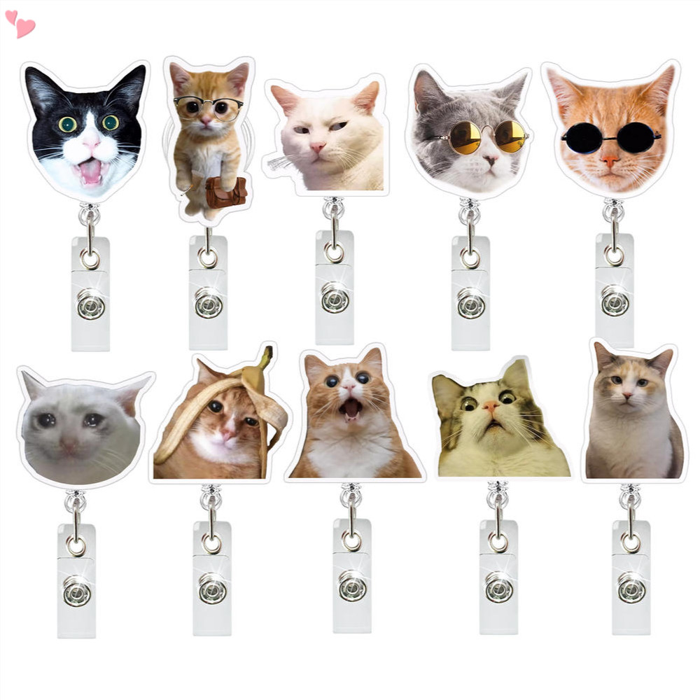 Funny Animal Cat Badge Reel Retractable Holder with ID Alligator Clip ...