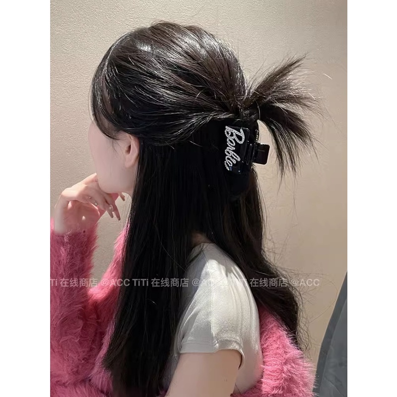 Barbie Style Half-Tie Series~Pink Letter Black Grab Clip Female Half ...