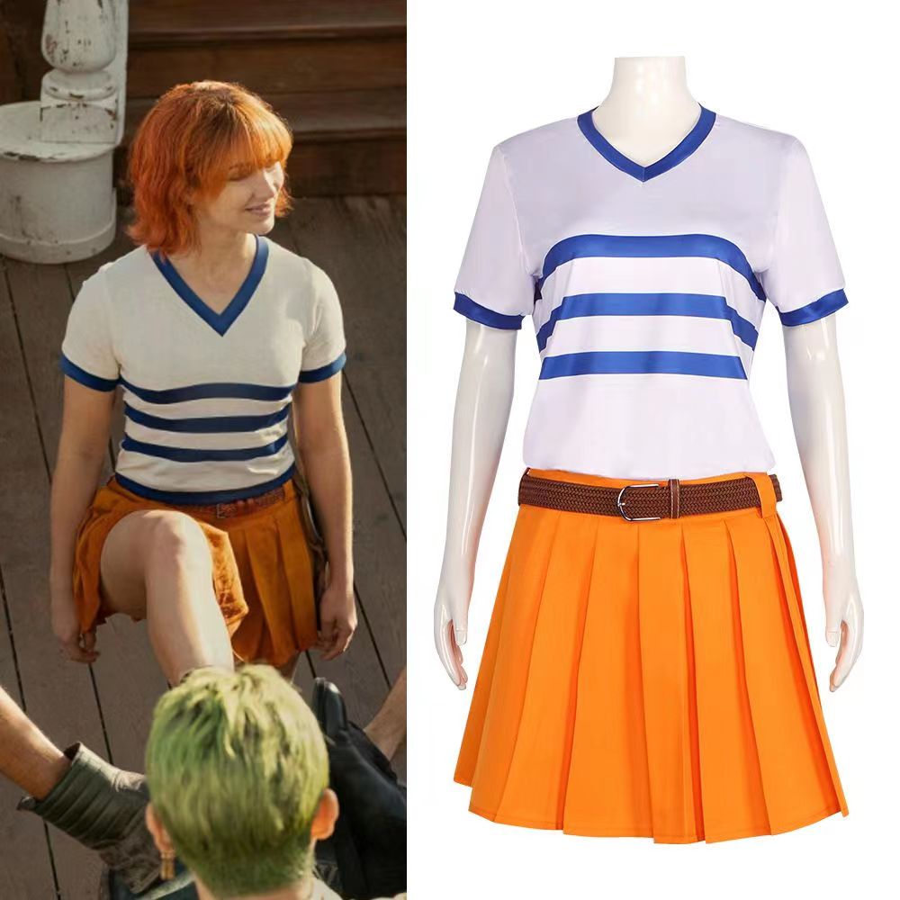 One Piece Anime Nami Cosplay Costume Nami Uniform Shirt Skirt Nami Wig ...