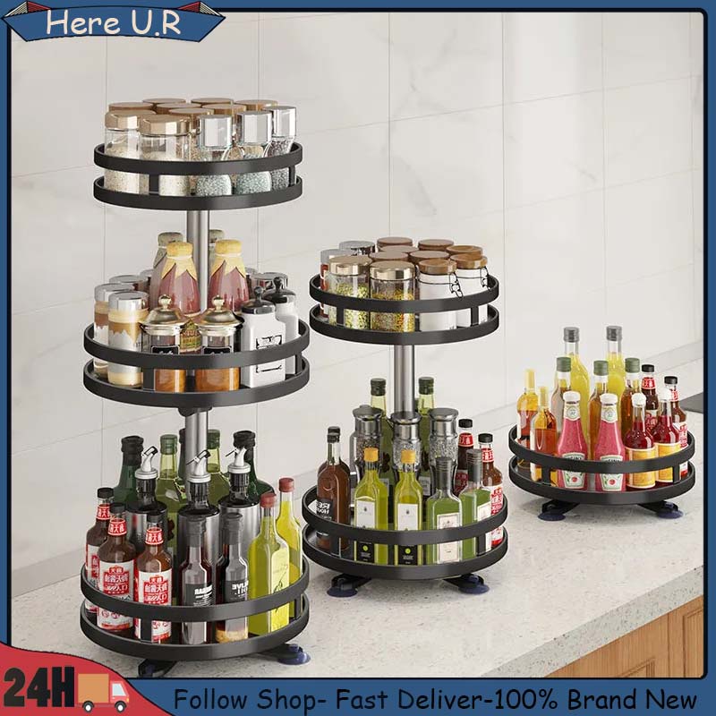 2/3 Tier 360° Rotating Spice Rack Rotatable Kitchen Rotatable Seasoning ...