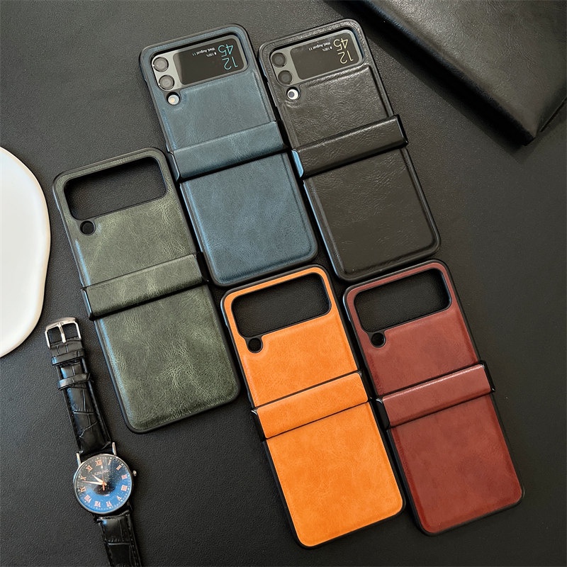 Luxury Retro PU Leather Hard Flip Case For Samsung Galaxy Z Flip 7 6 5 ...