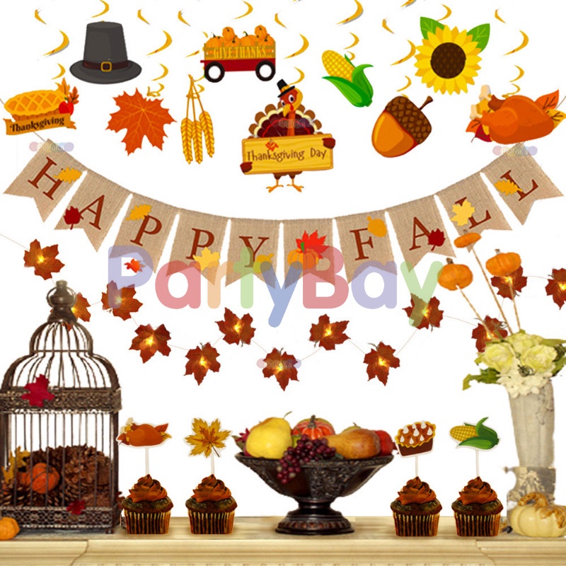 Thanksgiving Banner, Happy Fall Fishtail Linen Banner, Spiral Pendant ...