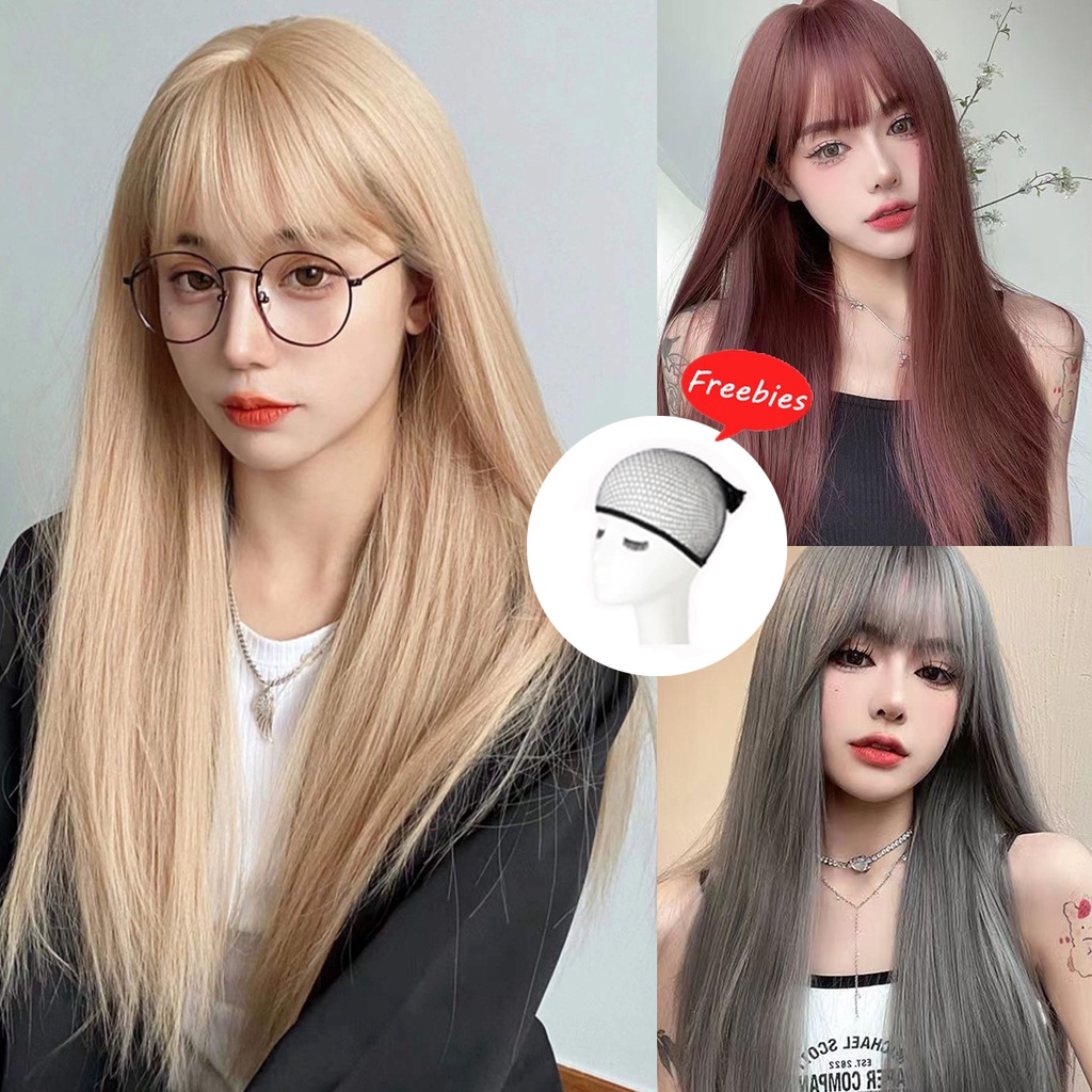 Long Straight Hair Wigs Female Cos Hairstyle Full Headgear Natural ...