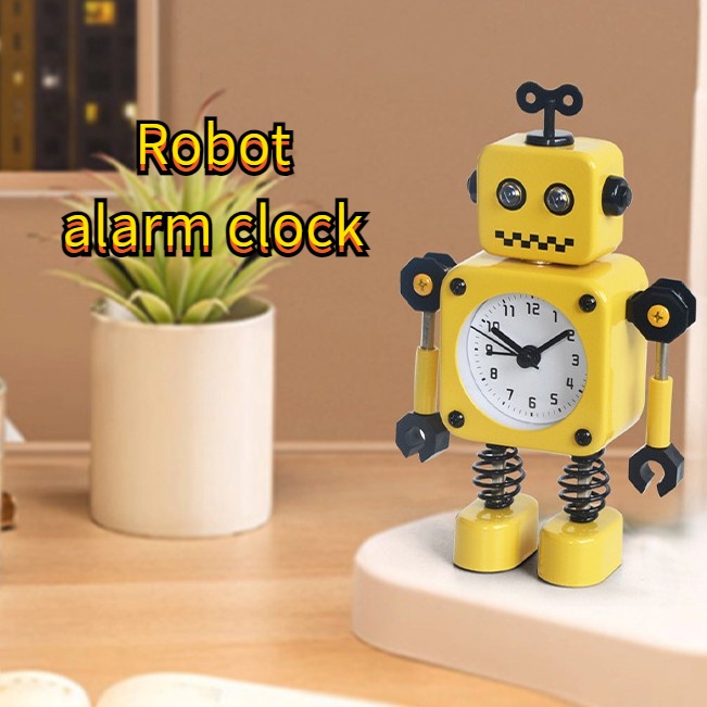 Robot Creative Alarm Clock Bedside Metal Desktop Alarm Clock Mute ...