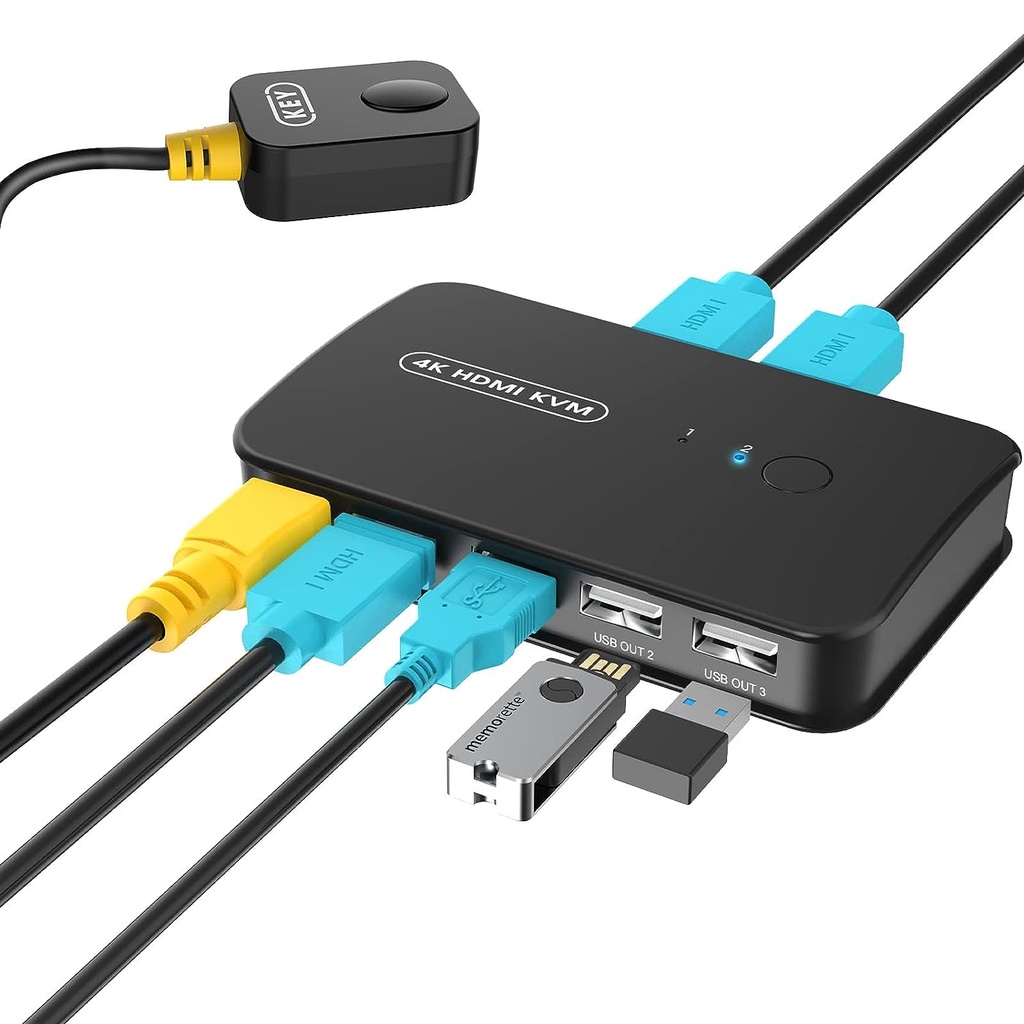 4K KVM Switch HDMI 2 Port Box, USB and HDMI Switch for 2 Computers ...