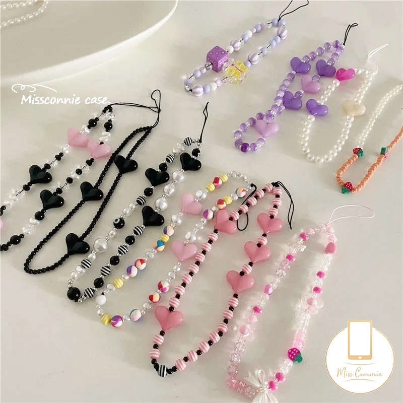 Transparent Pearl Mobile Phone Strap Beads Clear Butterfly Lanyard for ...