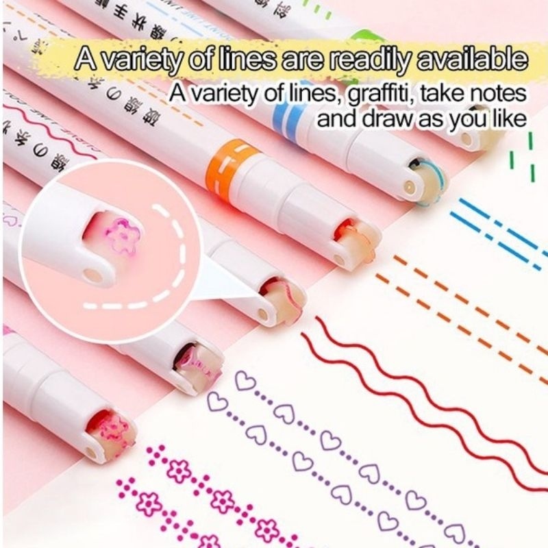 6pcs Curve Liner Marker Pen Linear Curve Highlighter Color Pen Roller ...