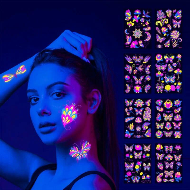 Luminous Waterproof Temporary Tattoos Stickers Fluorescent Butterfly ...