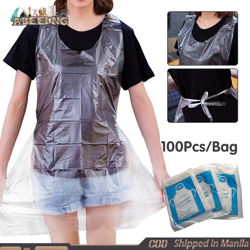 100Pcs/Bag Waterproof Disposable Apron Plastic Transparent Kitchen ...
