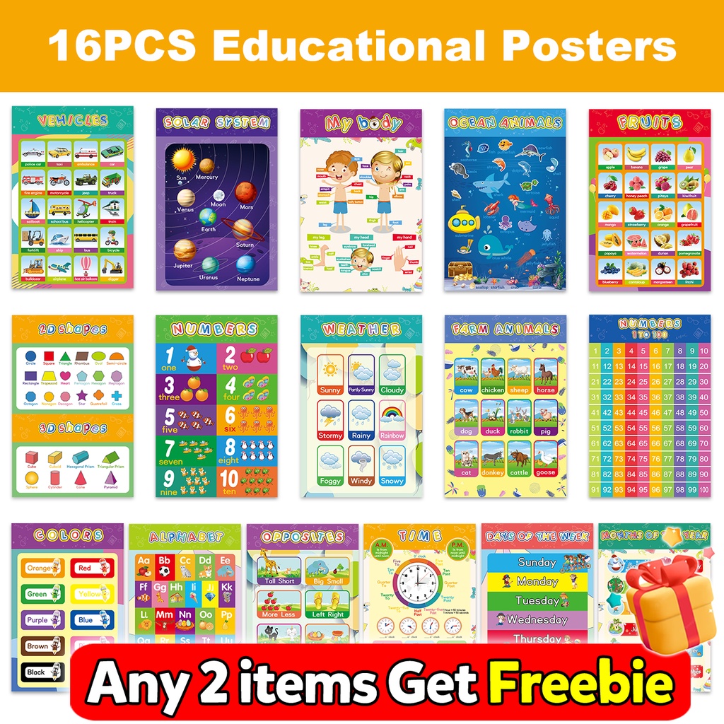 Educational Preschool Posters 10pcs/16pcs Charts for Preschoolers ...