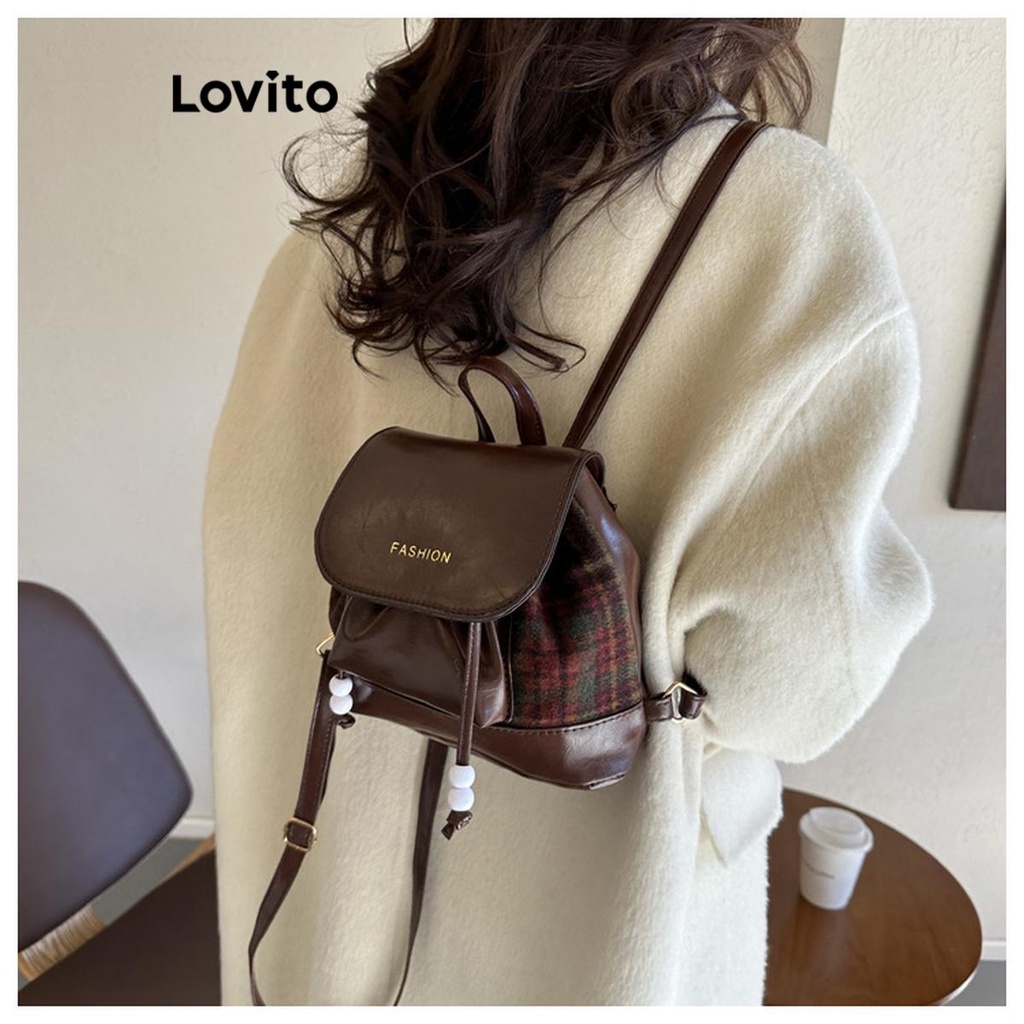 Lovito Women Casual Plaid Colorblock Backpack LFA09498 | Shopee Philippines