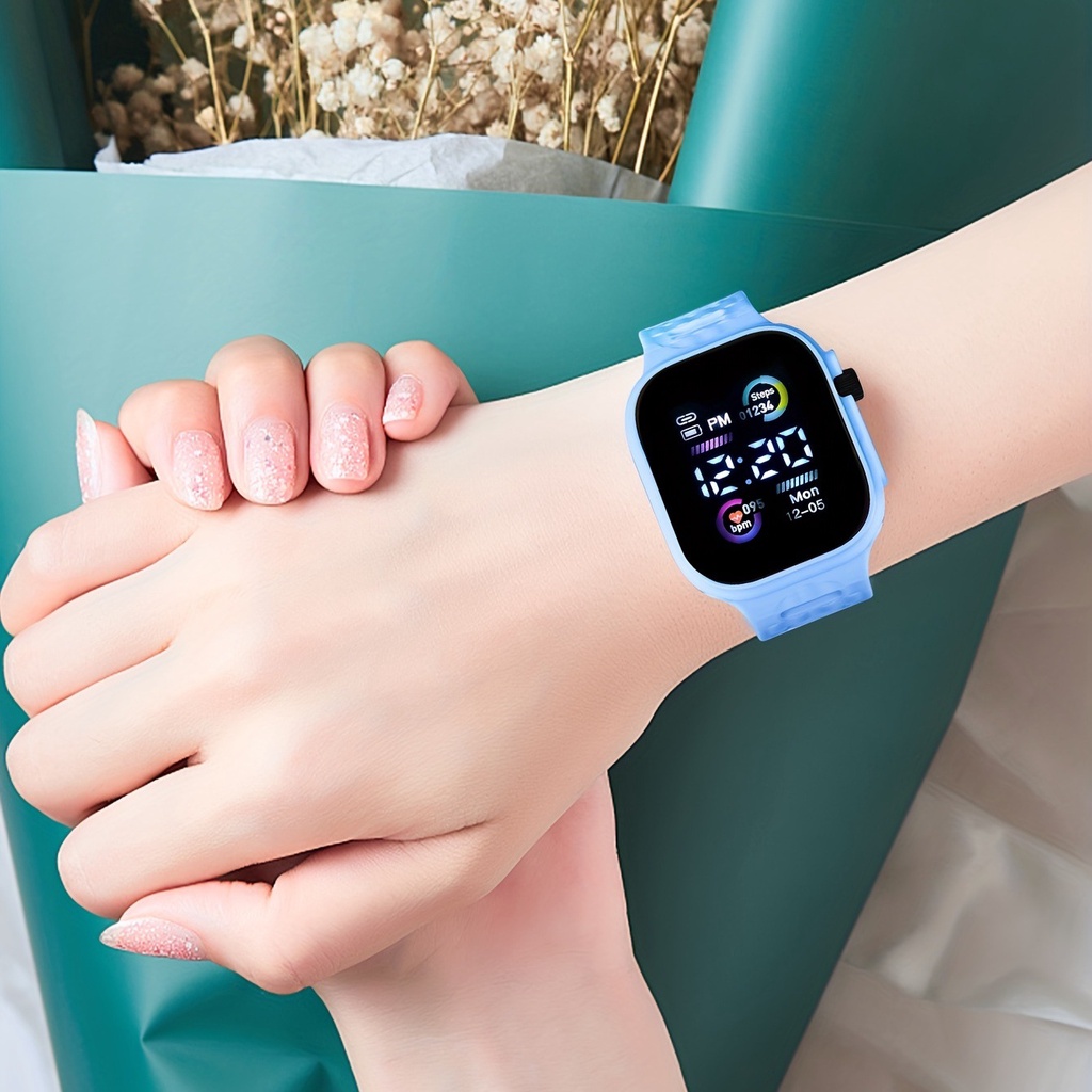 New LED electronic watch with square screen, dual color circle ...