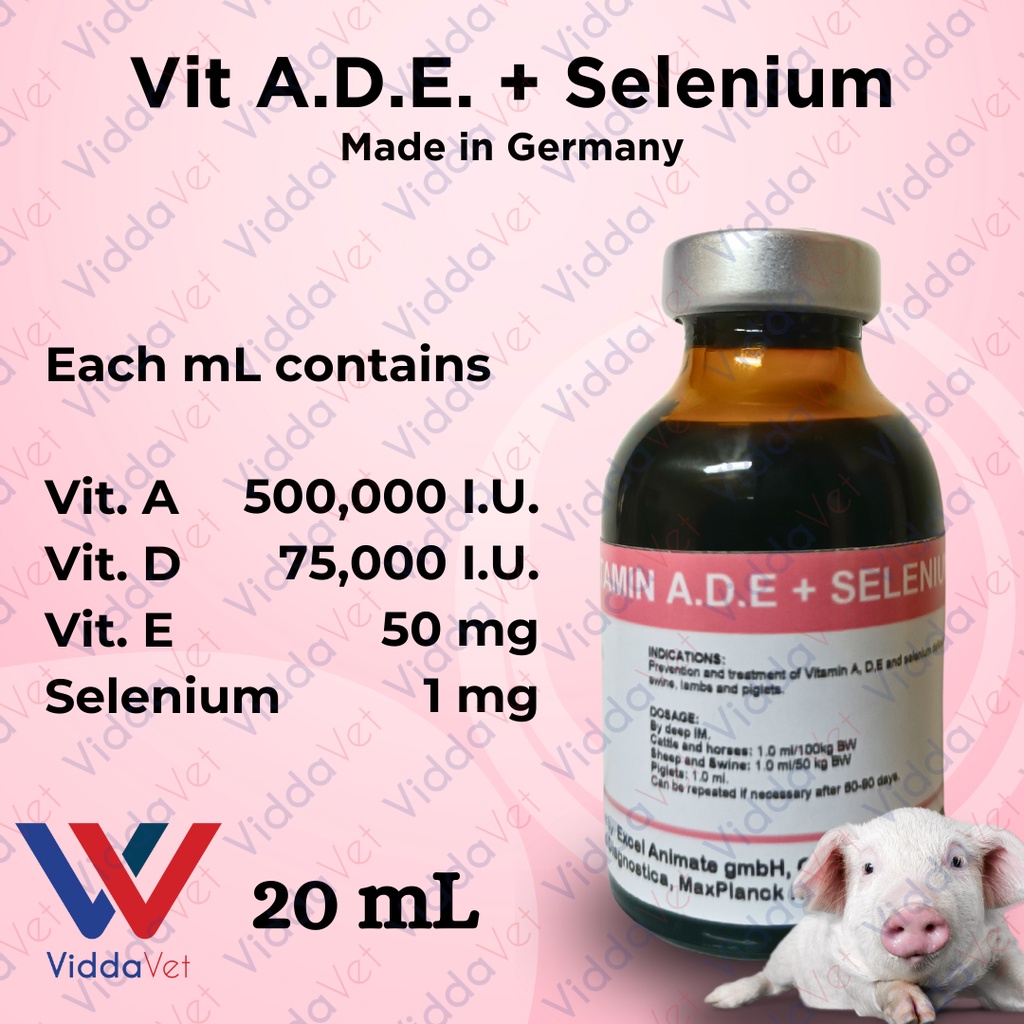 Vitamin ADE + Selenium 20ml for animals pig , calves , sheep, goat ...