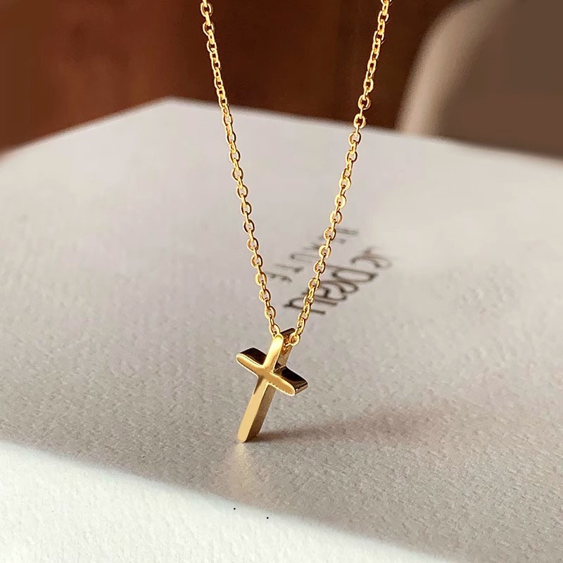 Simple Small Cross Pendant Necklace Titanium Steel Necklace | Shopee ...