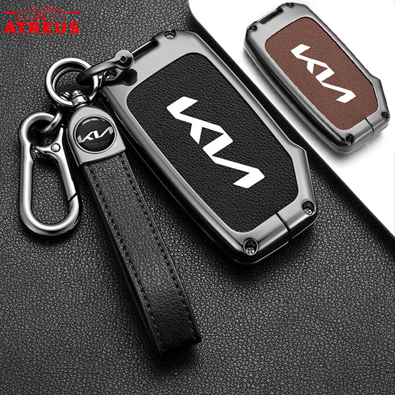 KIA Key Shell Car Key Case Zinc Alloy Leather Key Cover Full Wrap Smart ...