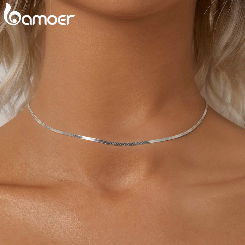 Bamoer 925 Sterling Silver Necklace Basic Snake Chain 35-40cm Jewelry ...