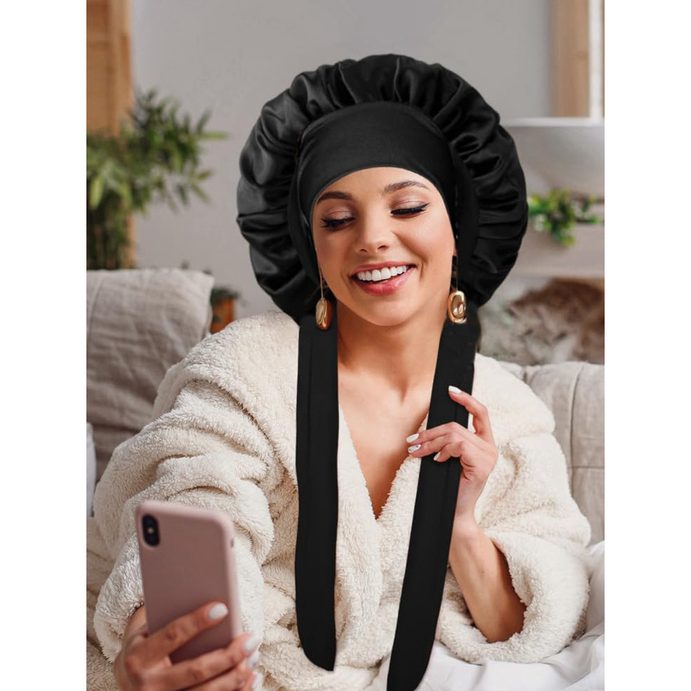 CON QING Satin Bonnet Silk Bonnet for Sleeping Women, Ajustable hair ...