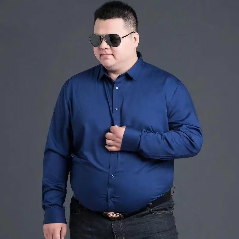 M-8XL Fat Man Plus Size Shirt Men Simple Plain Long Sleeve Shirt Causal ...