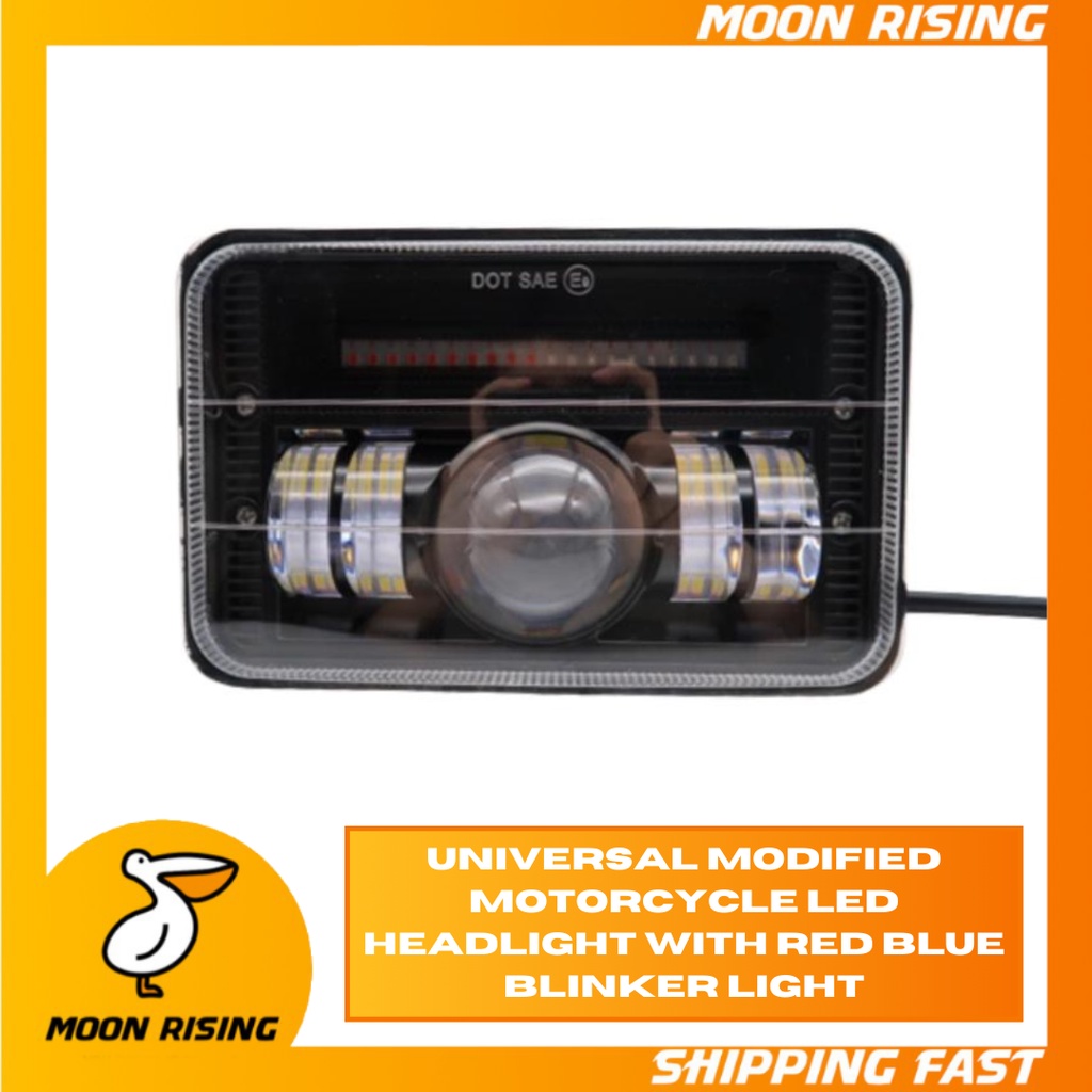 UNIVERSAL MODIFIED MOTORCYCLE LED HEADLIGHT WITH RED BLUE BLINKER LIGHT RECTANGLE DESIGN 6699 ...