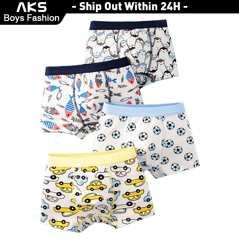 AKS Fashion 4 Pcs Underwear for Boys 3-11 Yrs Old 100% Cotton Boxer ...