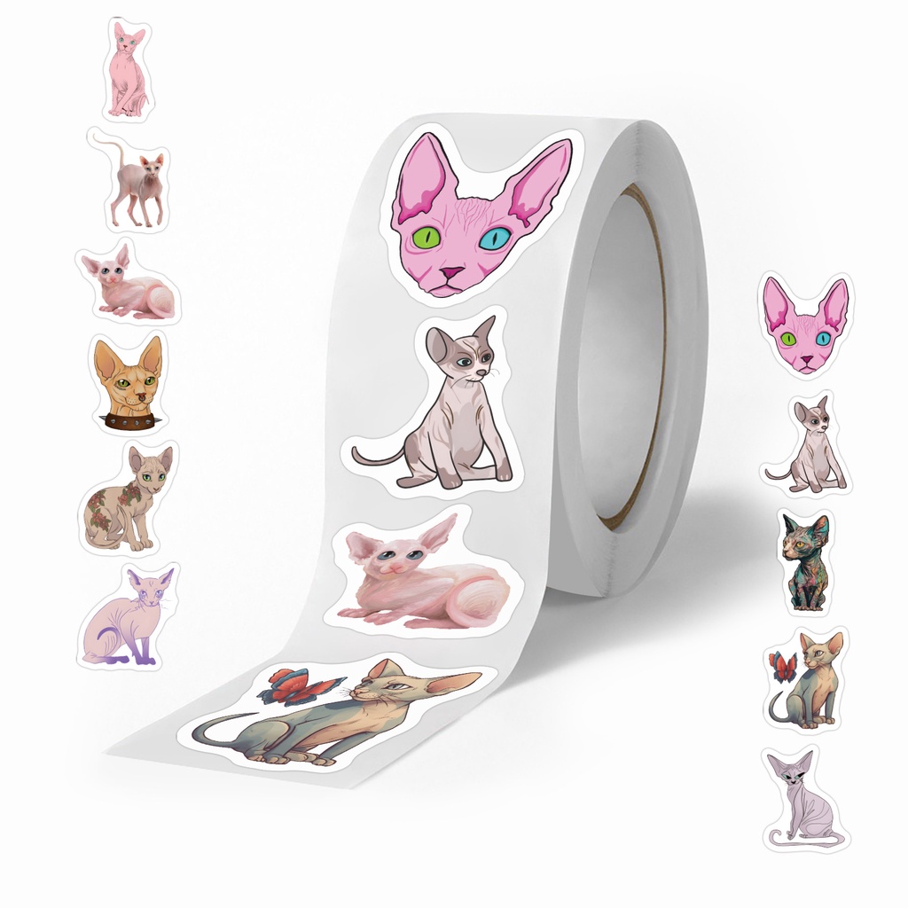 500 pcs 11 images Hairless Sphynx Cat Stickers Roll/Stickers Tape ...