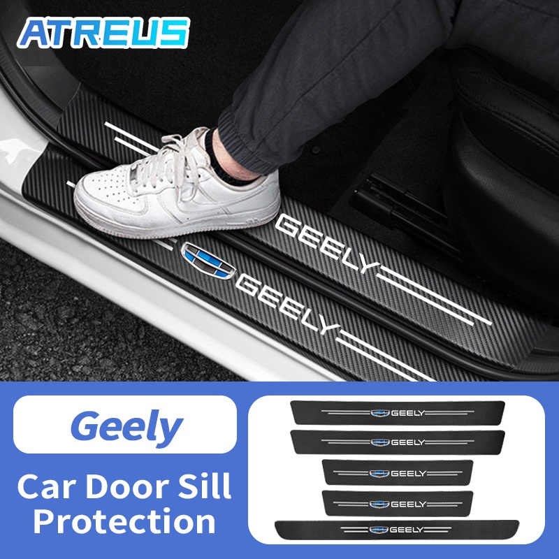 Geely Car Door Sill Sticker Carbon Fiber Leather Car Door Rear Trunk ...