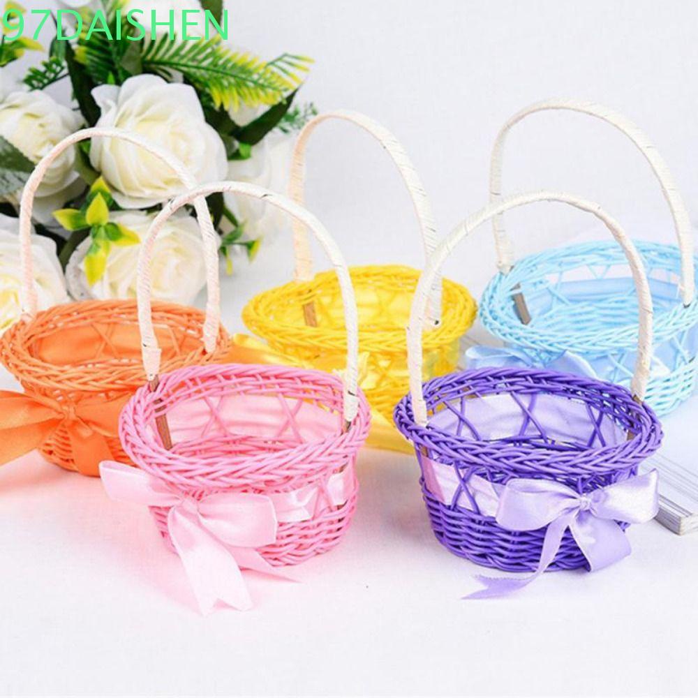 DAISHEN Round Small Flower Basket, Imitation Rattan Decorative Woven ...