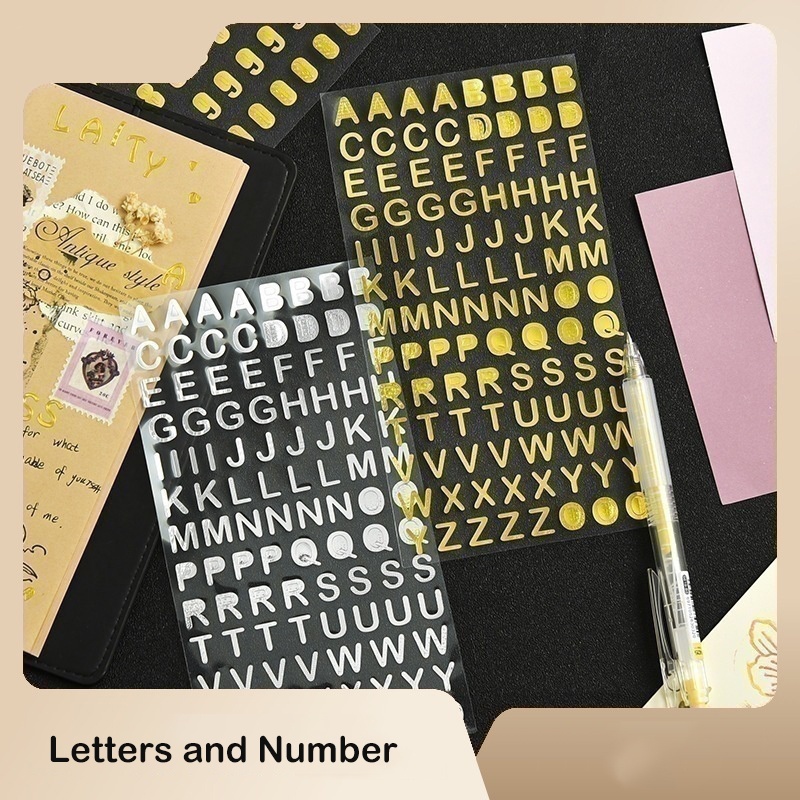 Journamm PET Letters and Number Stickers Gold Foil DIY Scrapbooking ...