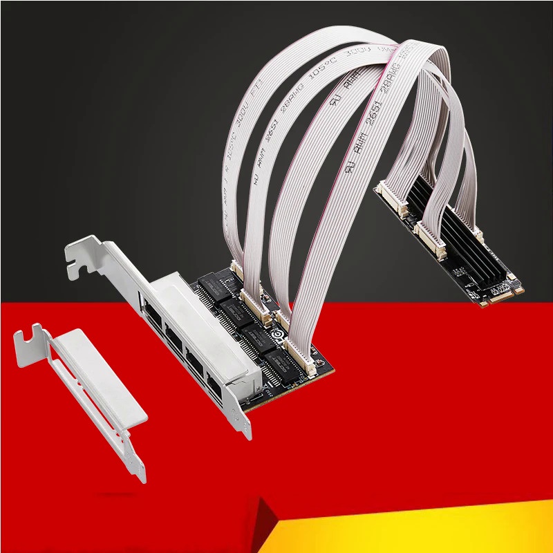 M.2 to 4 Ports RJ45 Gigabit Ethernet Network Card B+M Key 10/100 ...