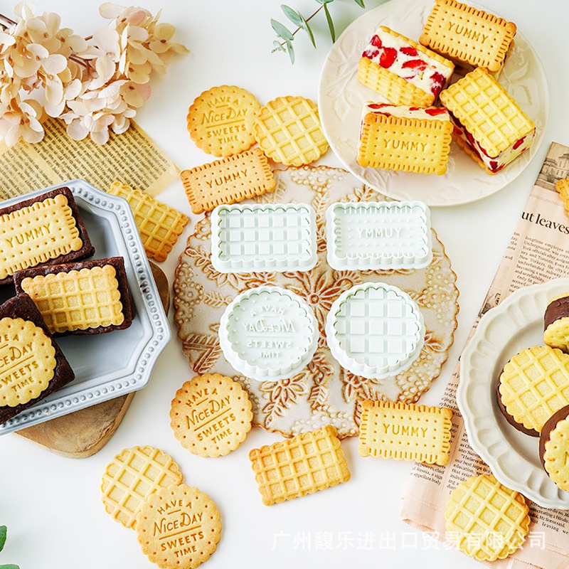 4Pcs/set Waffle Pattern Plunger Cutter Round Square Shape Biscuit ...